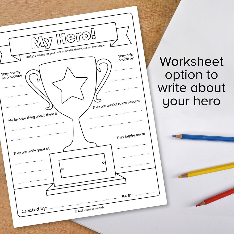 World's Best Trophy Printable Father's Day Gift, My Hero Worksheet ...