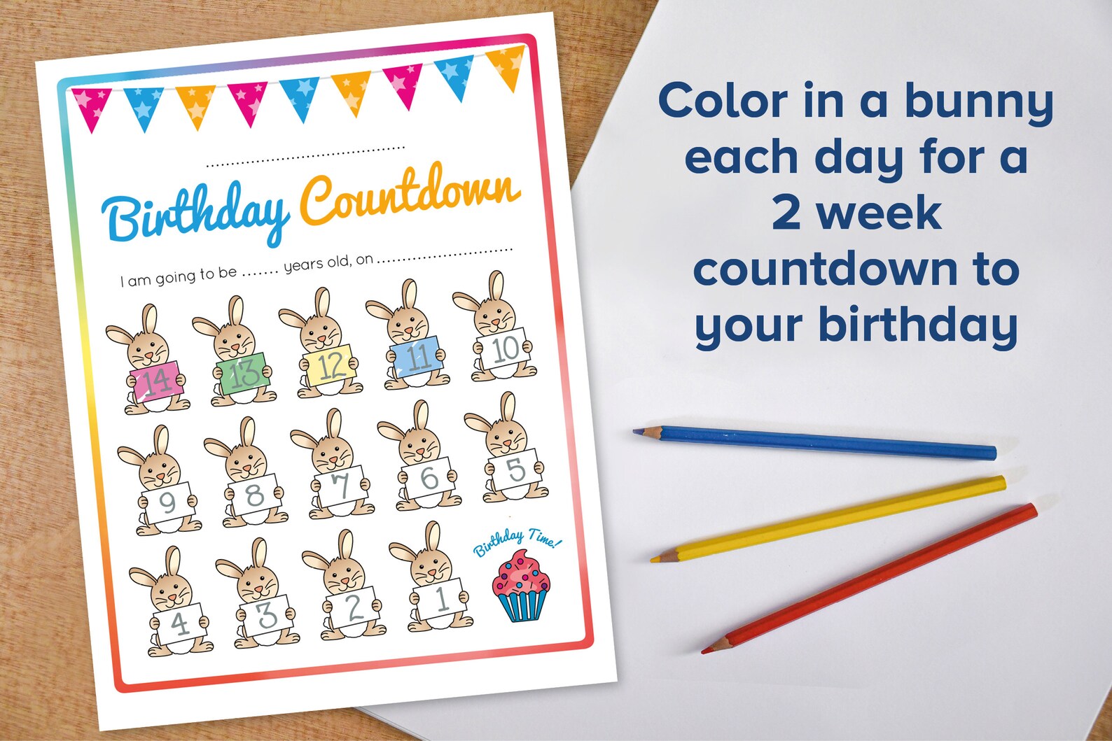 Bunny Birthday Countdown, Kids Party Count Down Chart, Children's Bday ...