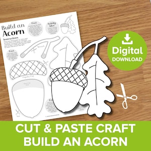 Build an Acorn Cut & Paste Craft, Autumn Fall Coloring Activity Page ...