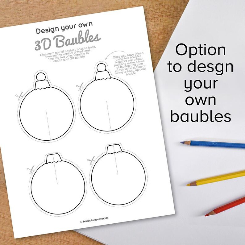 3D Christmas Bauble Crafts, Tree Decoration Cut & Paste Printable, Xmas ...