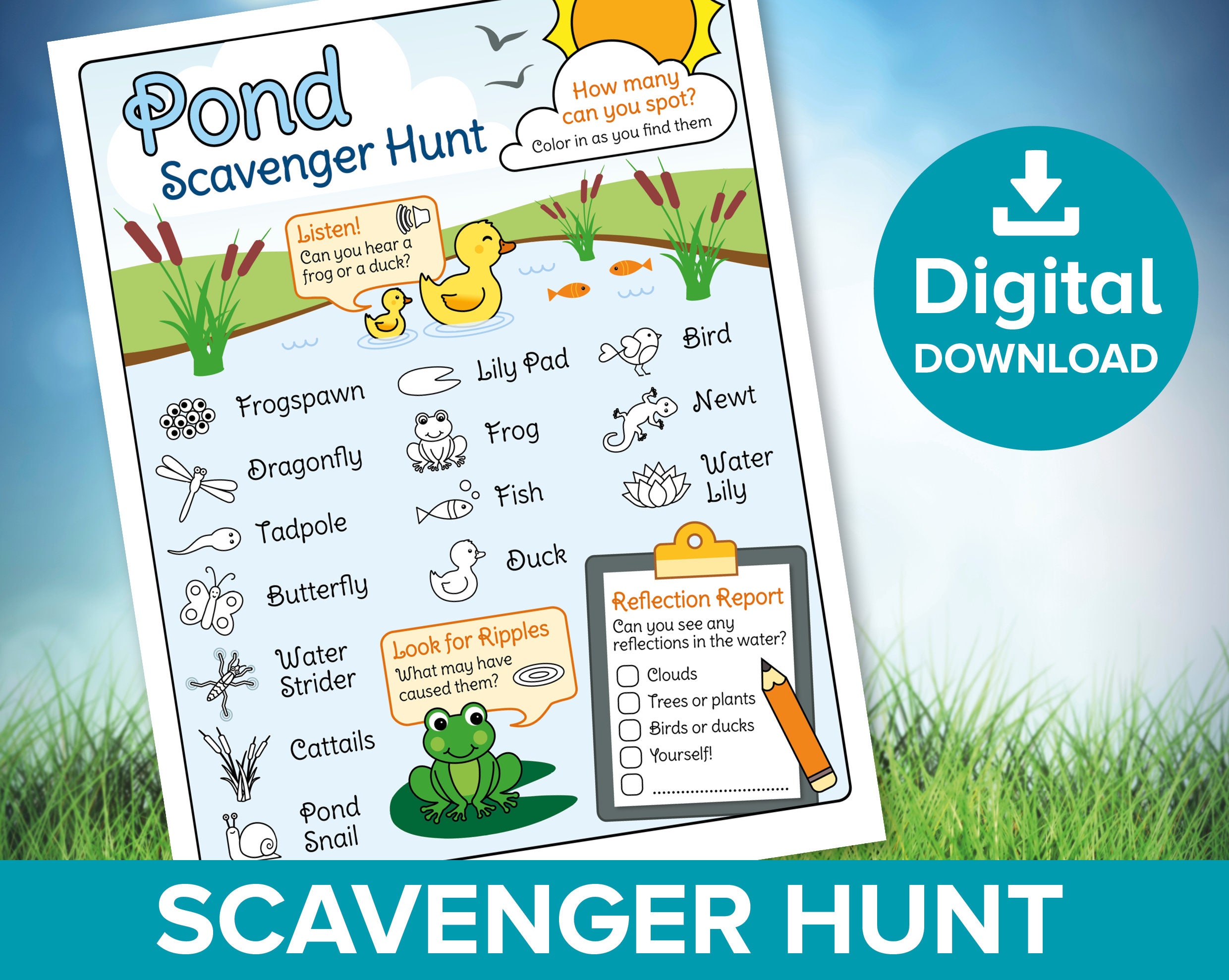 Pond Scavenger Treasure Hunt, Kids Wildlife Look & Find Trail ...
