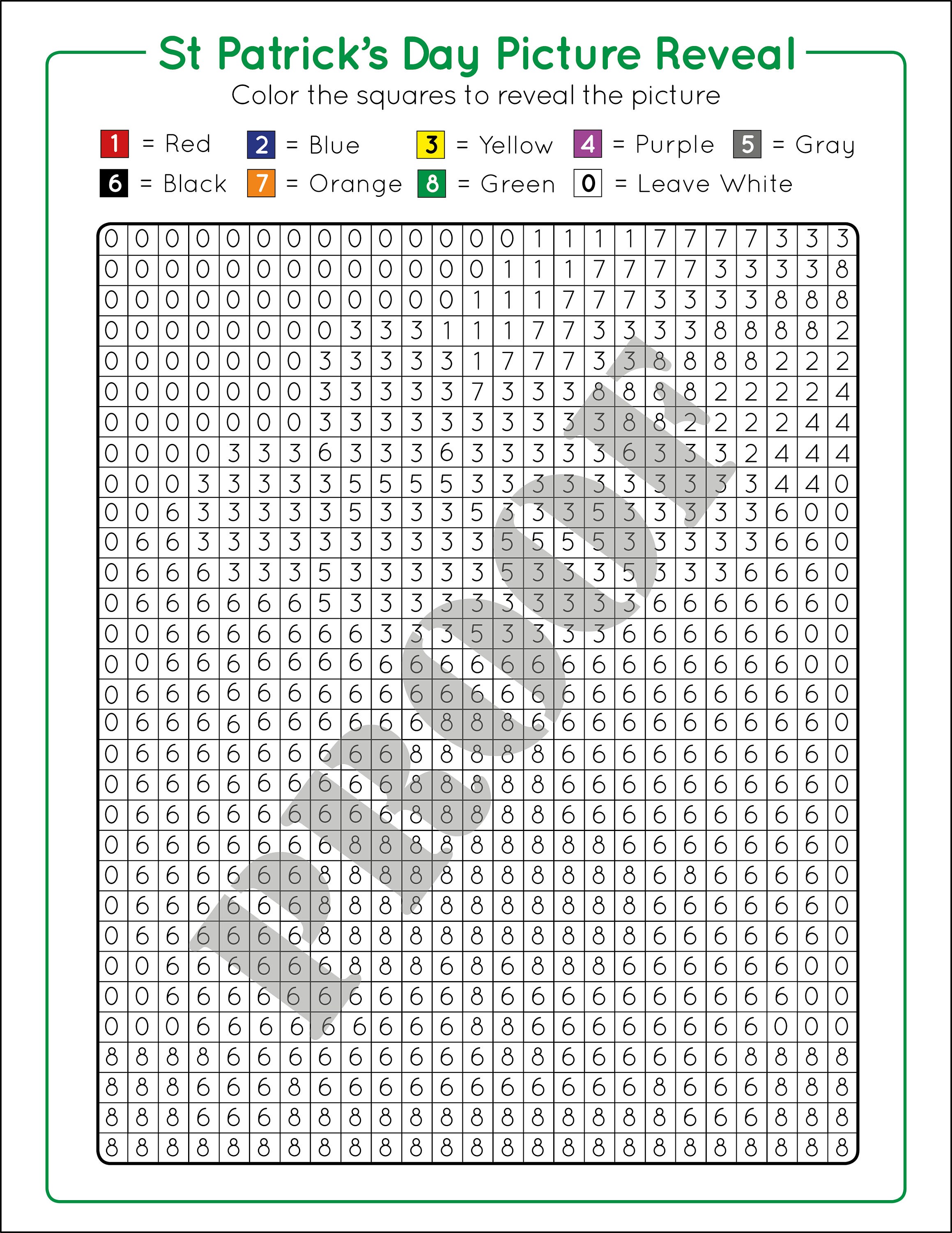 St Patrick's Day Color by Number Coding Worksheets, Pot of Gold Ireland ...
