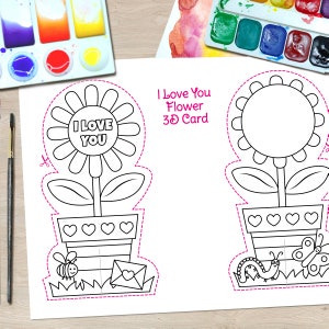 3D Flower Greetings Card Craft, Mother's Day Gift Printable, Valentine ...