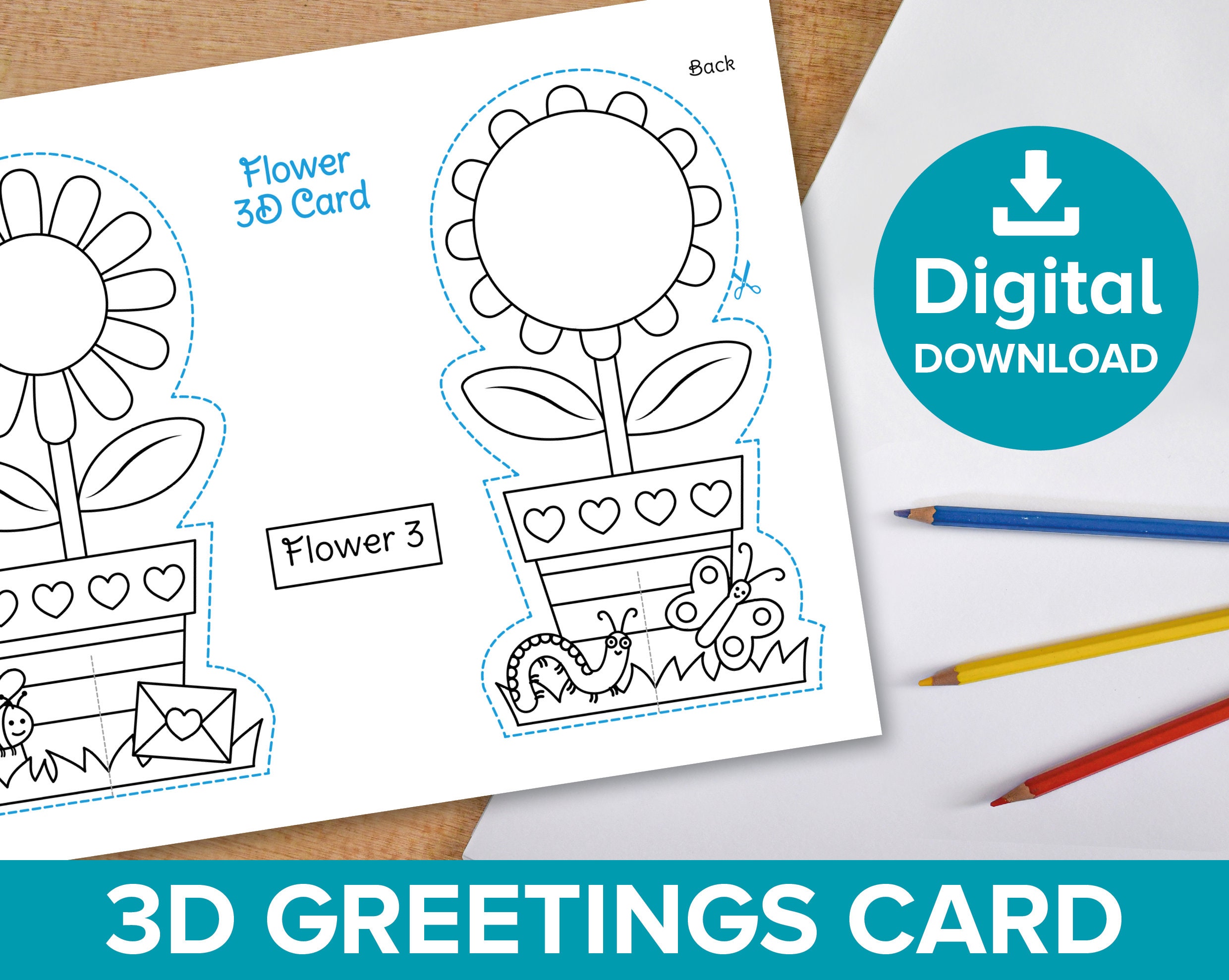 3D Flower Cards Kids Color-your-own Mother's Day - Etsy