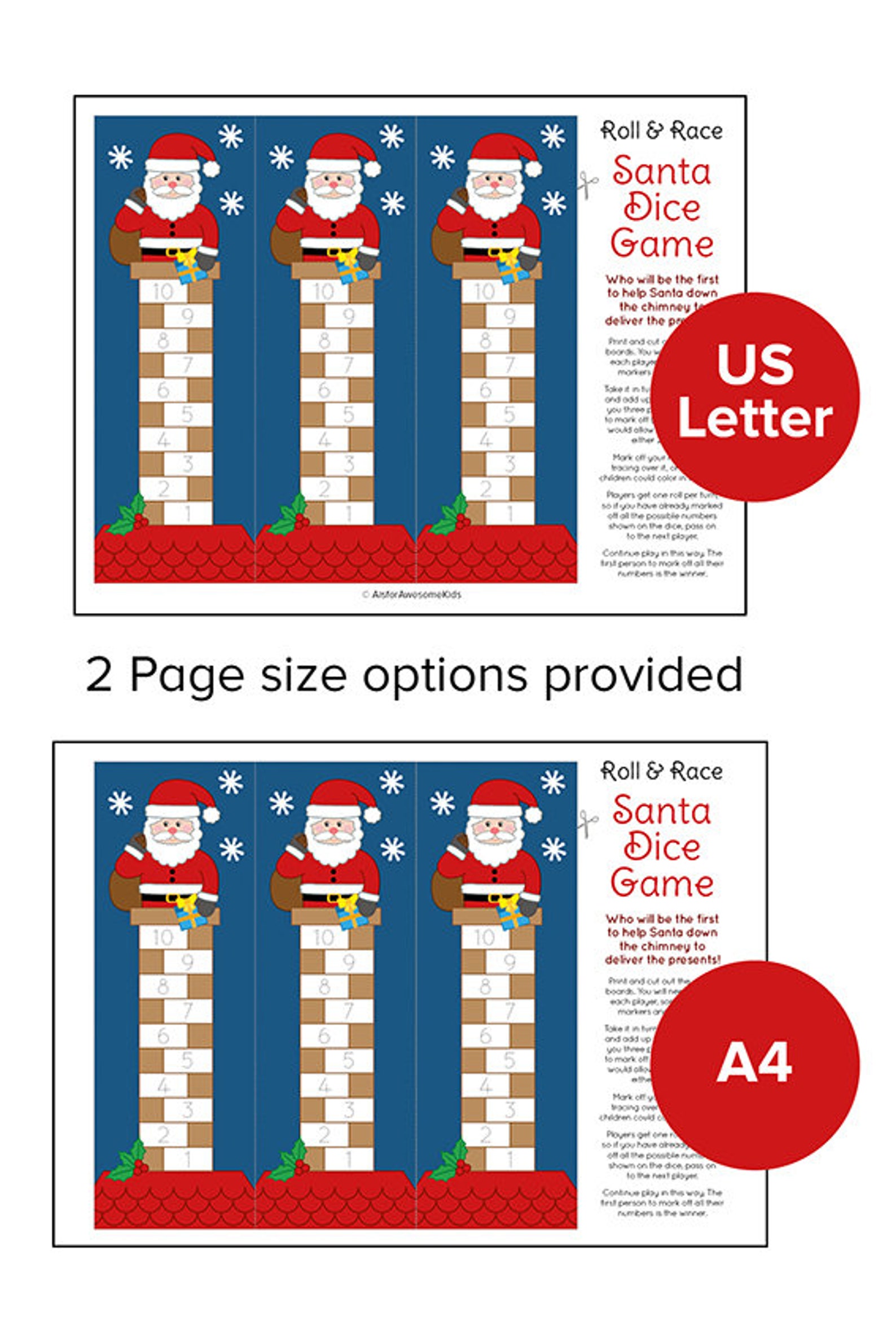 Roll & Race Santa Christmas Dice Game, Kids Xmas Math Coloring Activity ...