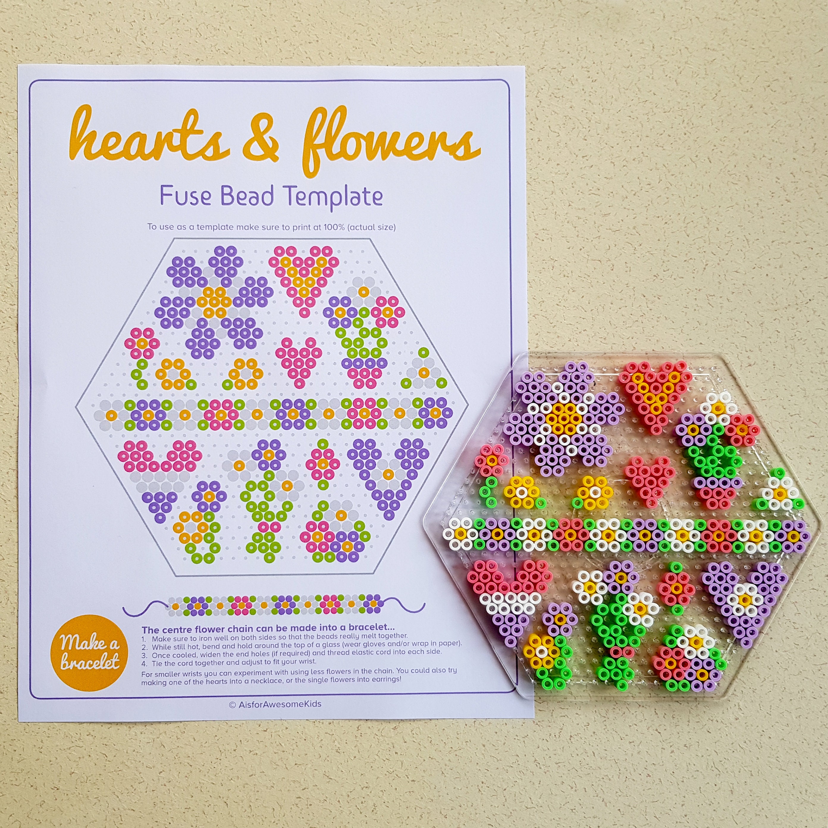 Valentine's Fuse Bead Template, Best Friend BFF Love Craft Gift, Hearts ...