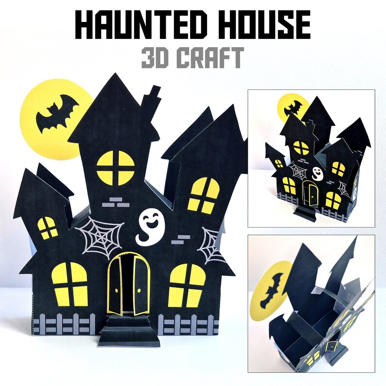 Haunted House 3D Coloring Craft, Halloween Paper Dolls House Tealight ...