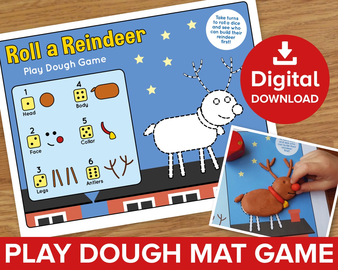 Roll a Reindeer Play Dough Mat Game Kids Christmas Playdoh - Etsy