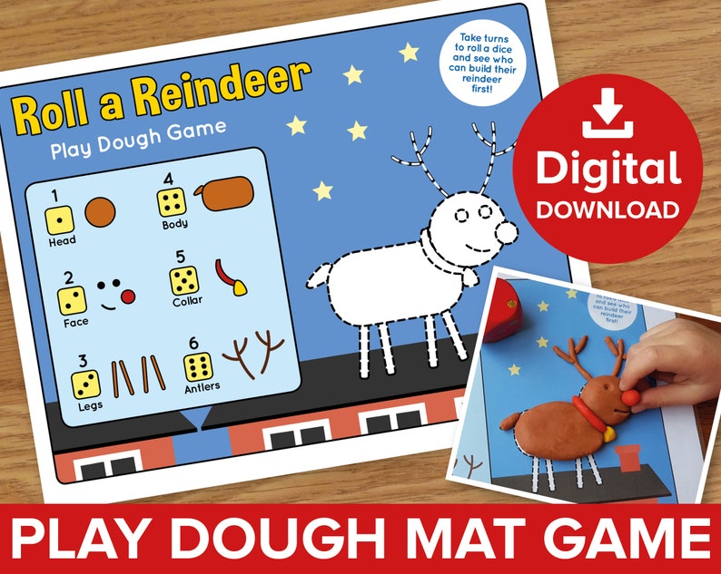 Roll a Reindeer Play Dough Mat Game Kids Christmas Playdoh - Etsy