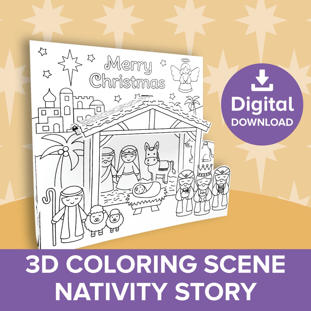 Christmas Nativity 3D Coloring Scene, Kids Colour & Build Freestanding ...