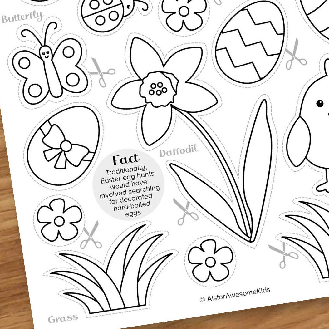 Spring Scene Cut & Paste Craft Printable, Easter Garden Coloring ...