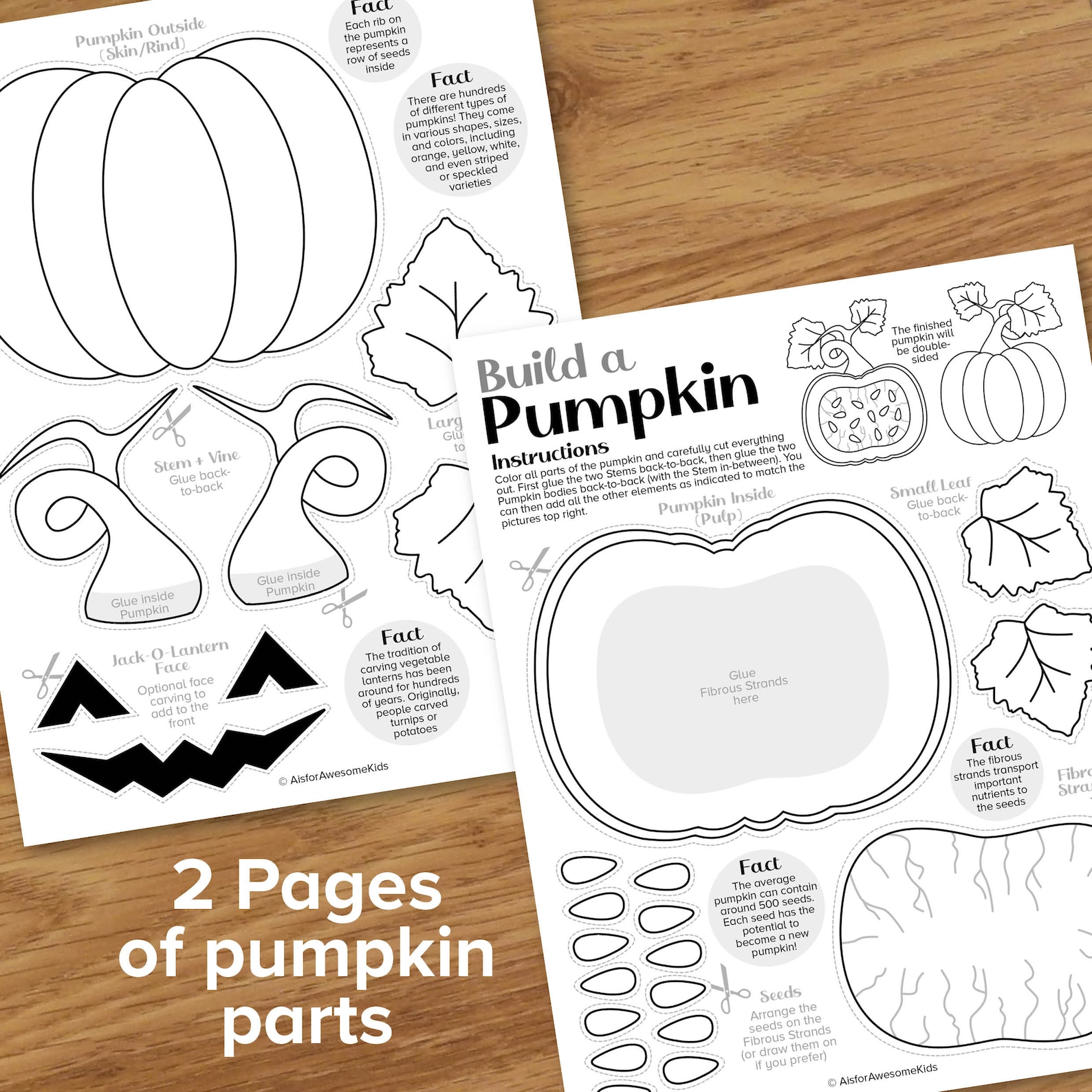 Build a Pumpkin Cut & Paste Craft, Fall Fruit Coloring Page Printable ...
