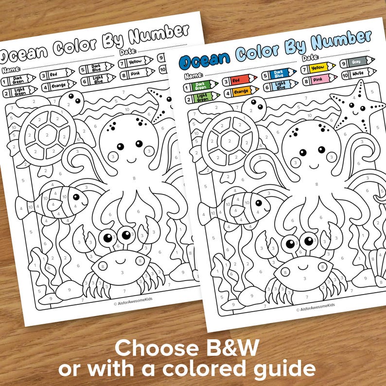 Ocean Color by Number Worksheet, Marine Life Picture Reveal, in the Sea ...
