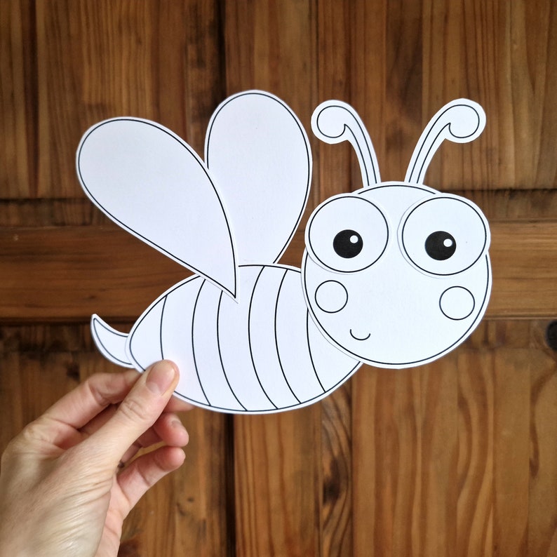 Bee Cut & Paste Craft Printable, Spring Bug Color and Build Kit, Summer ...