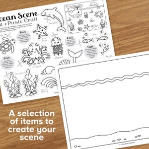 Ocean Scene Cut & Paste Craft, Sea Creatures Coloring Page Activity ...