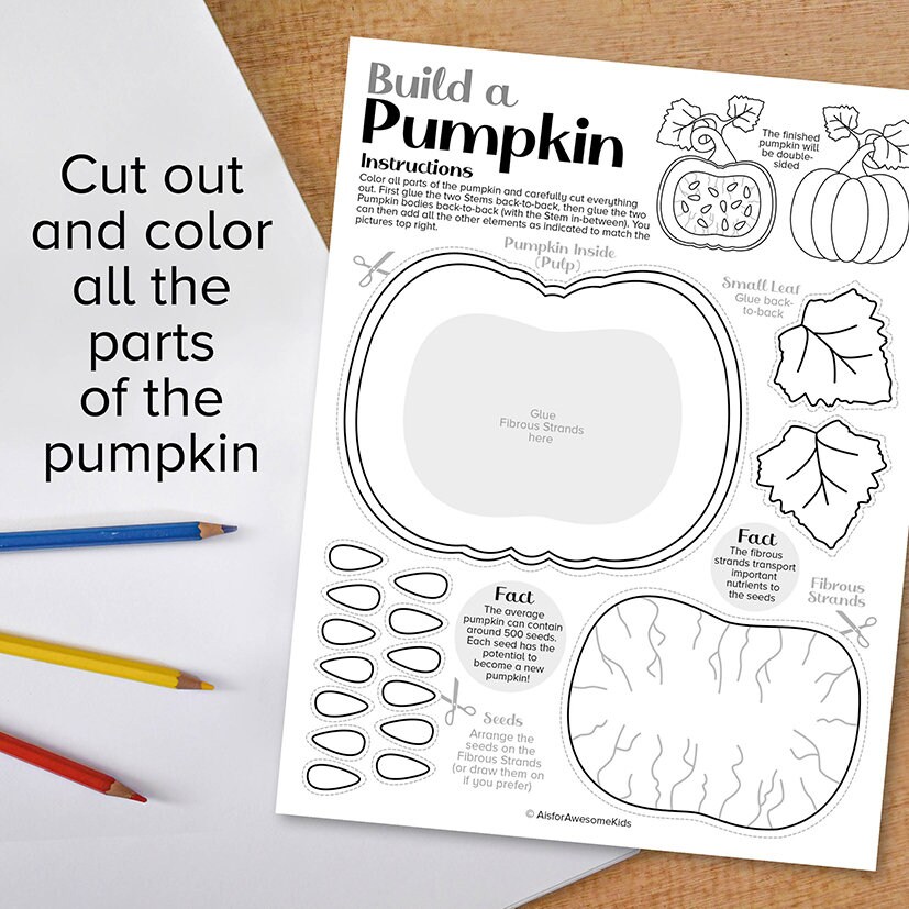 Build a Pumpkin Cut & Paste Craft, Fall Fruit Coloring Page Printable ...