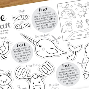 Arctic Animals Scene Cut & Paste Craft, North Pole Inuit Tribe Iceberg ...