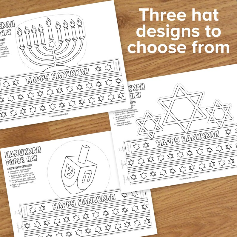 Hanukkah Paper Hat Craft, Chanukah Chanukiya Crown Coloring, Jewish ...