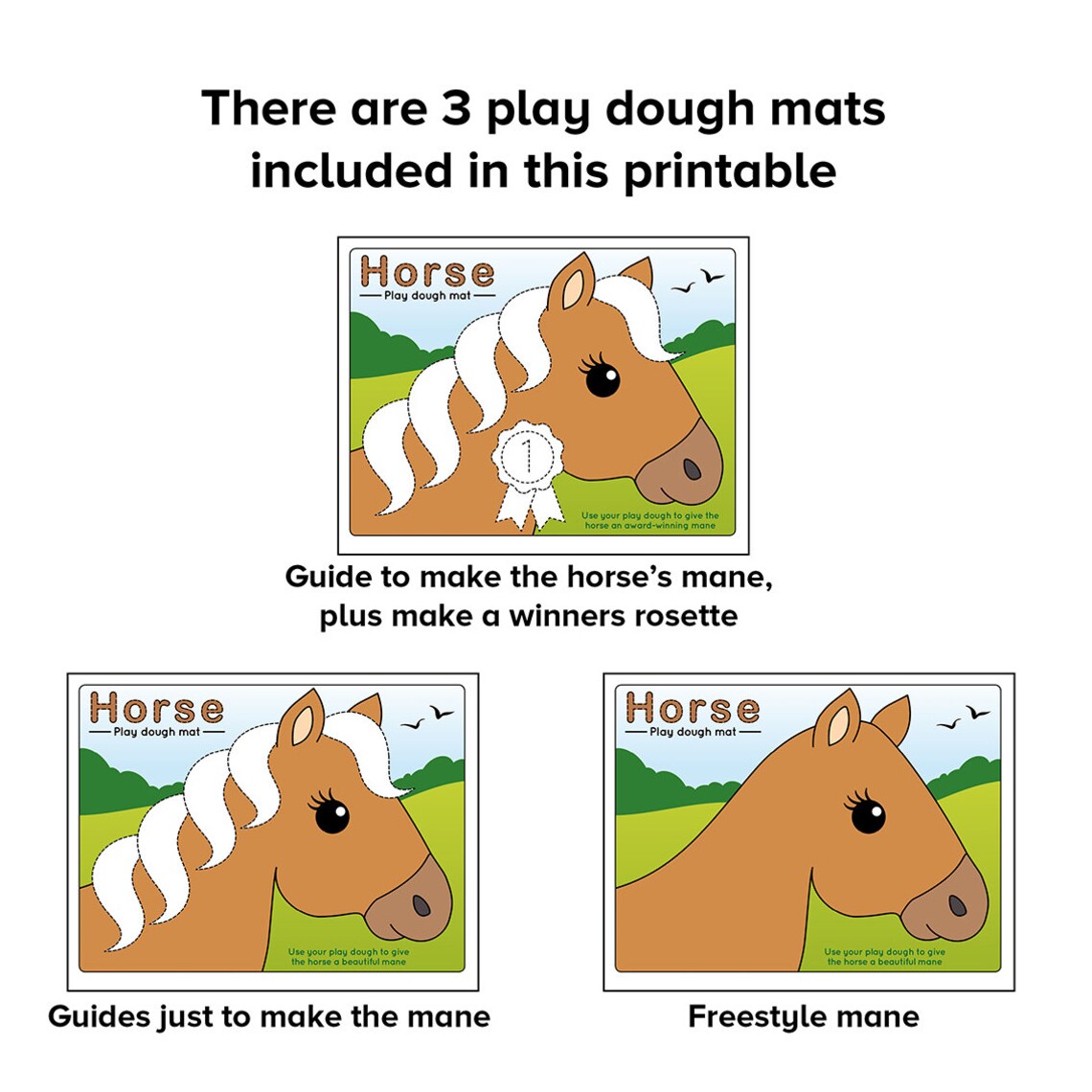 Horse Mane Play Dough Mat, Kids Equestrian Winner Playdough, Childrens ...