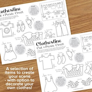 Clothesline Cut & Paste Craft, Washing Line Coloring Page Printable ...