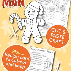 Gingerbread Man Cut & Paste Craft Plus Recipe Card, Christmas Color ...