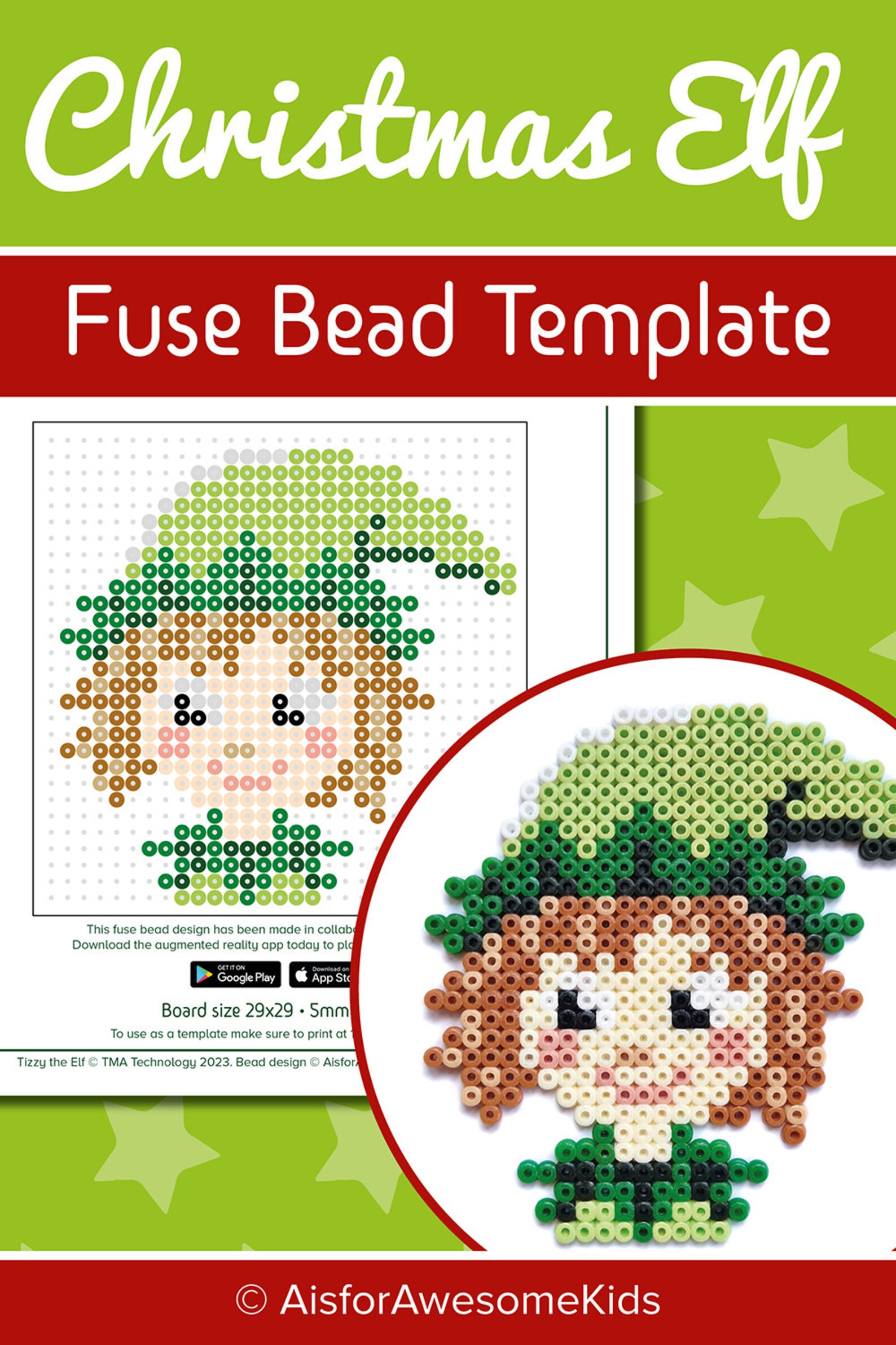 Christmas Elf Fuse Bead Template, Xmas Pixie Craft Pattern Art, Hama ...