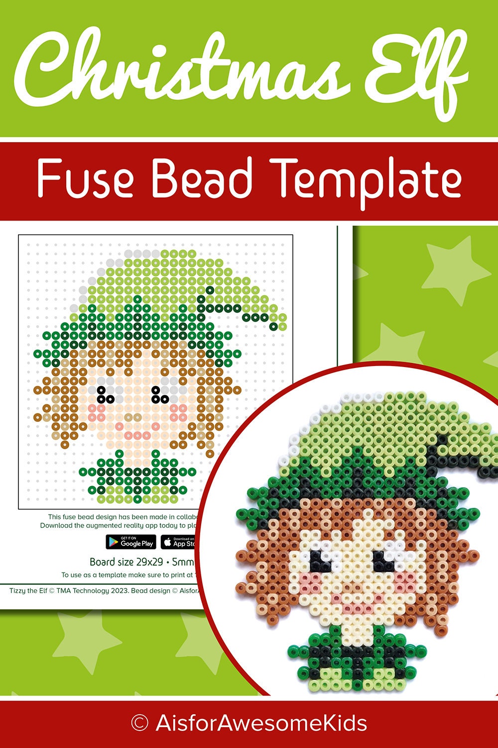 Christmas Elf Fuse Bead Template, Xmas Pixie Craft Pattern Art, Hama ...