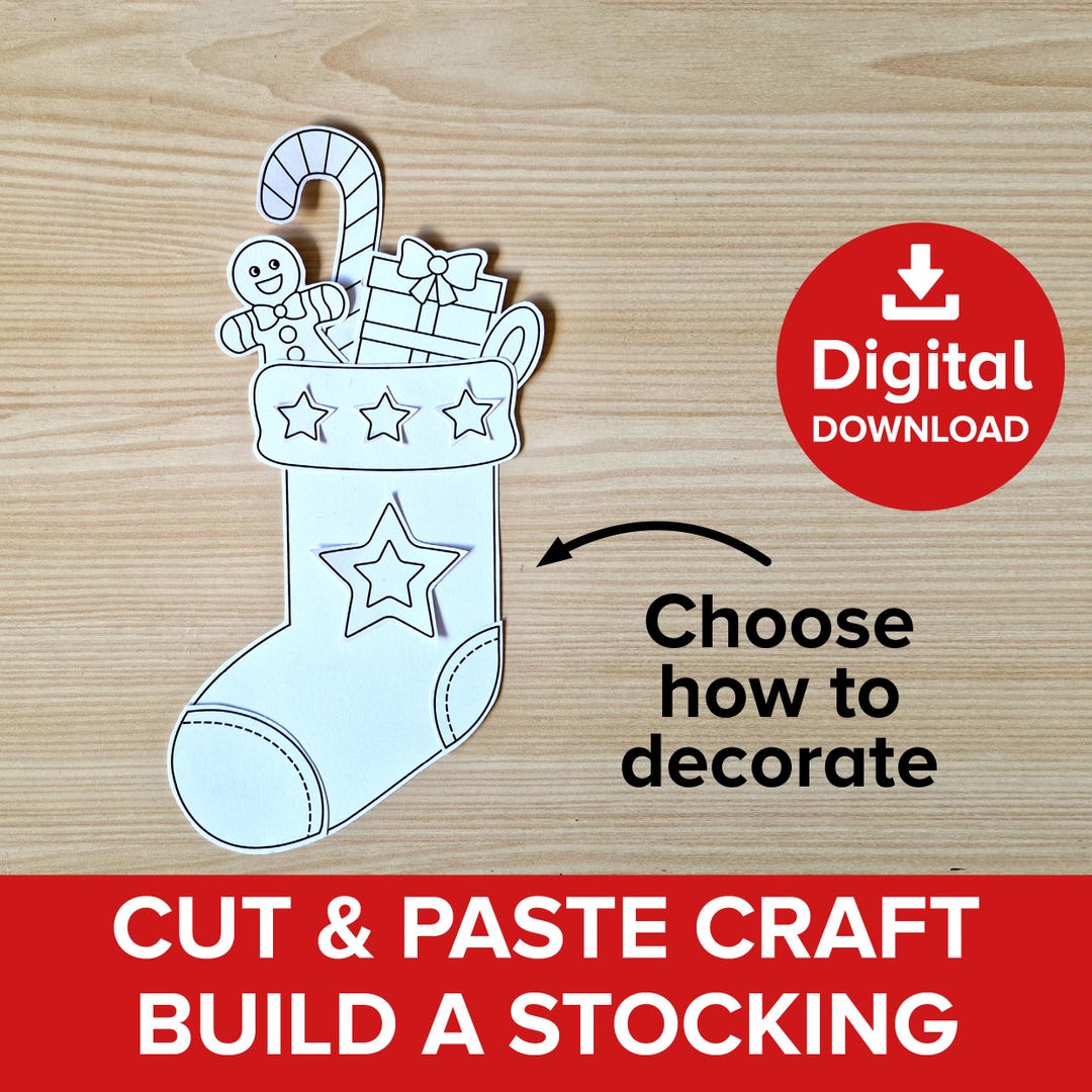 Build a Stocking Cut & Paste Craft, Christmas Eve Decoration Coloring ...