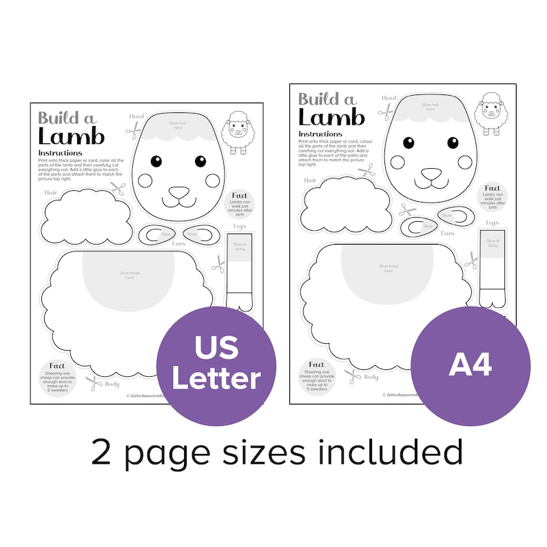 Lamb Cut & Paste Craft Printable, Build a Sheep Coloring, Spring Baby ...