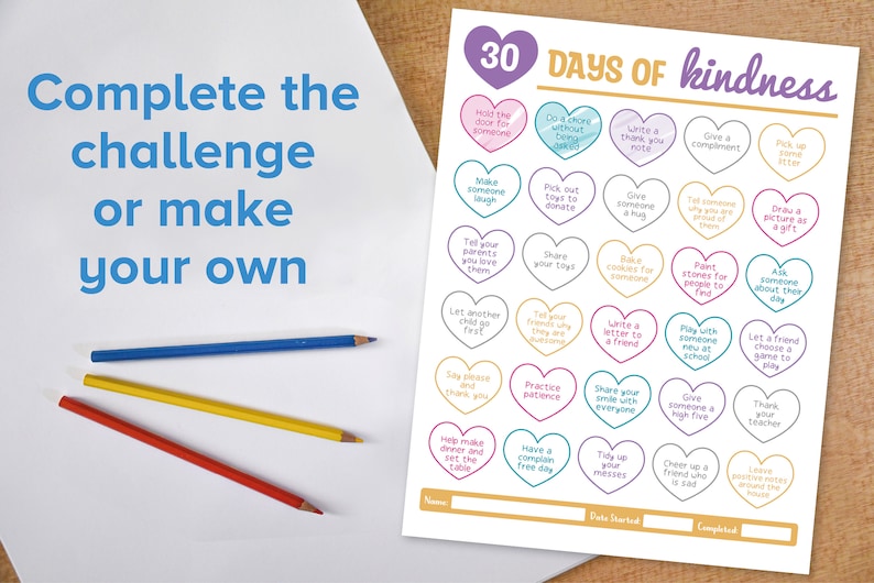 Acts of Kindness Chart for Kids, 100 Hearts Tracker Log, Spread the ...