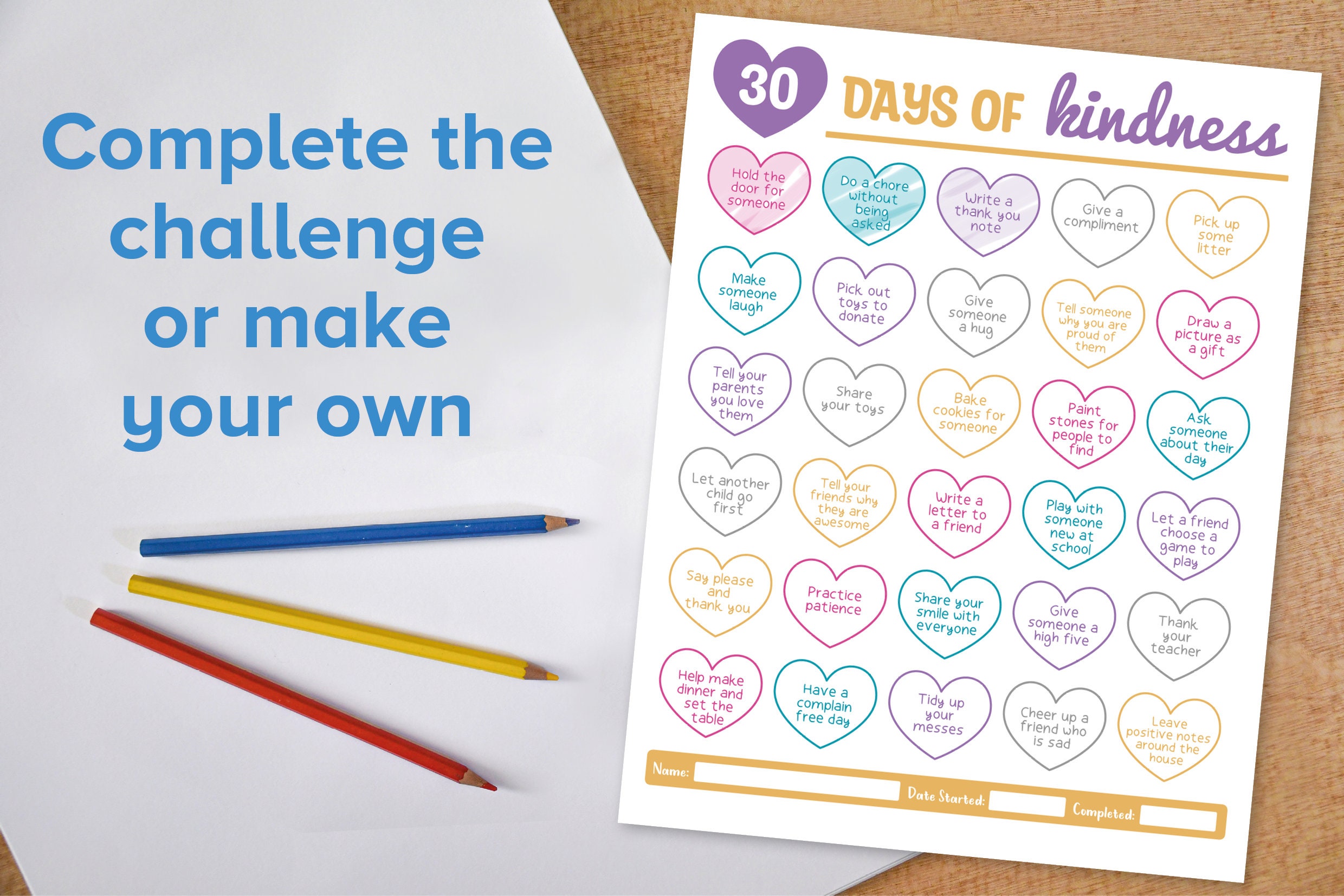 Acts of Kindness Chart for Kids, 100 Hearts Tracker Log, Spread the ...
