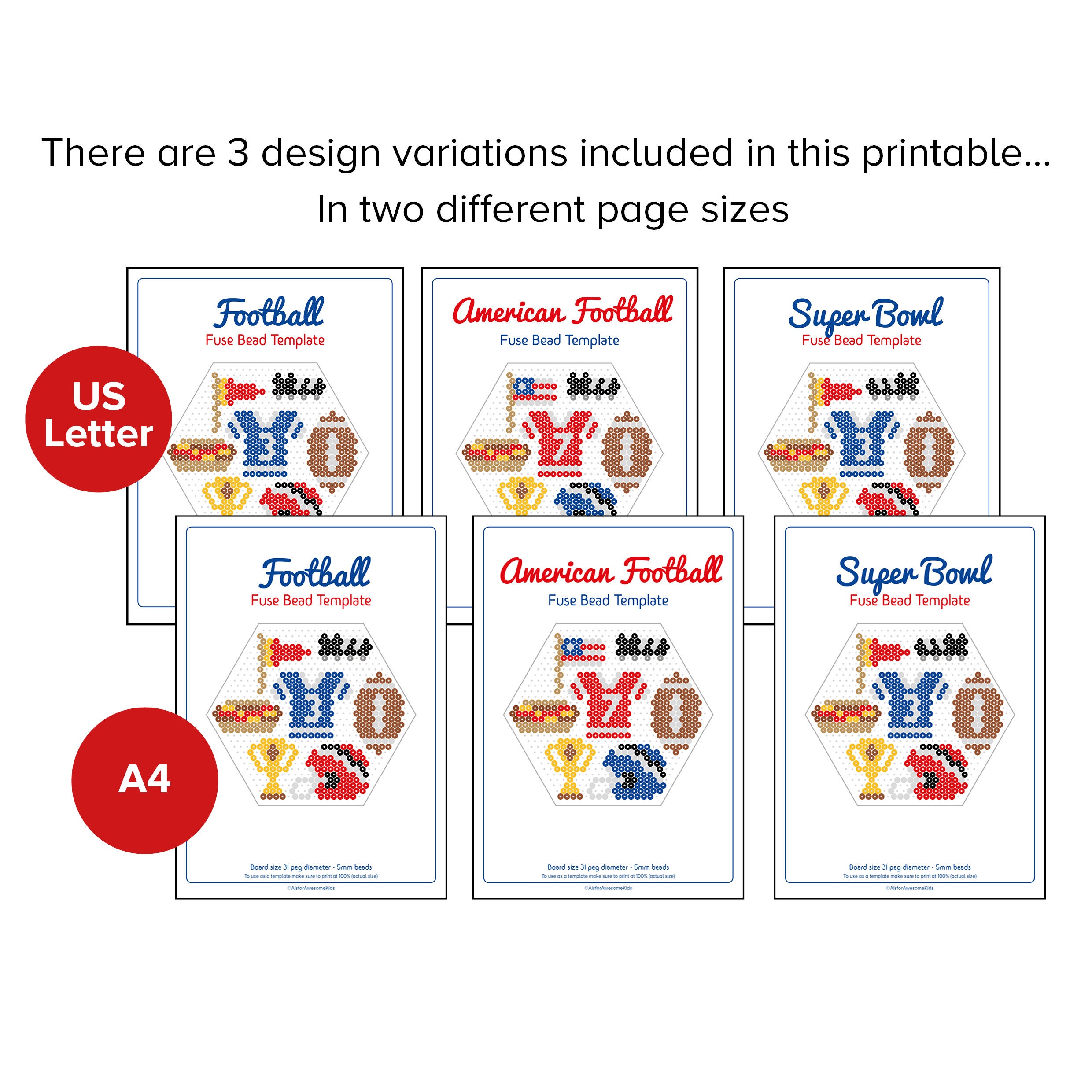 American Football Fuse Bead Template, Foot Ball Game Sport Pattern, USA ...