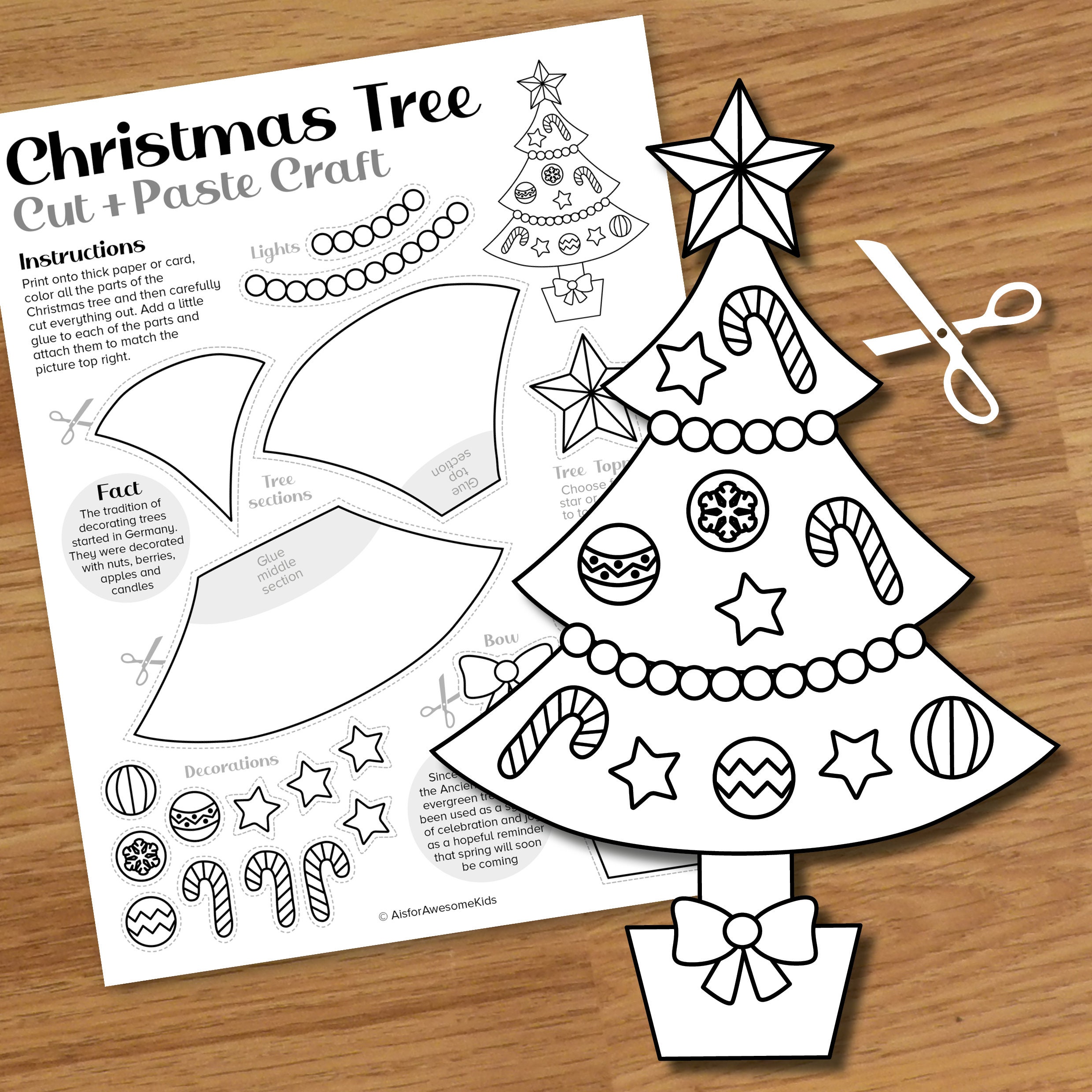 Christmas Tree Cut & Paste Craft, Kids Xmas Card Color and Build Kit ...