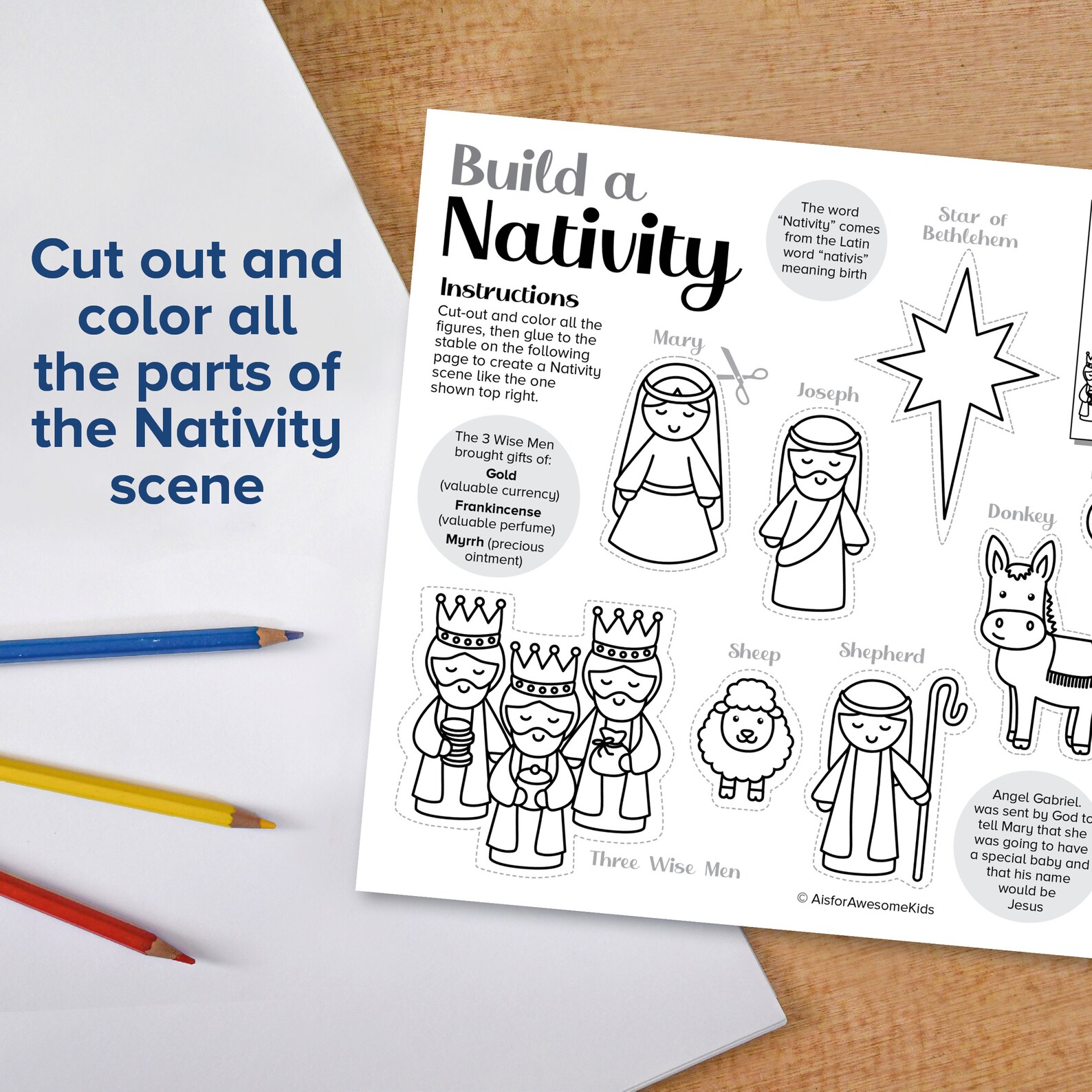 Christmas Nativity Cut & Paste Craft, Kids Colour and Build Xmas Jesus ...
