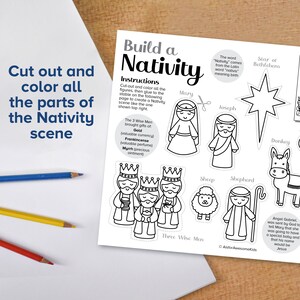 Christmas Nativity Cut & Paste Craft, Kids Colour and Build Xmas Jesus ...