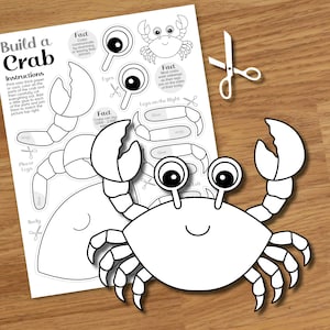 Crab Cut & Paste Craft Printable, Summer Beach Color and Build Art Kit ...