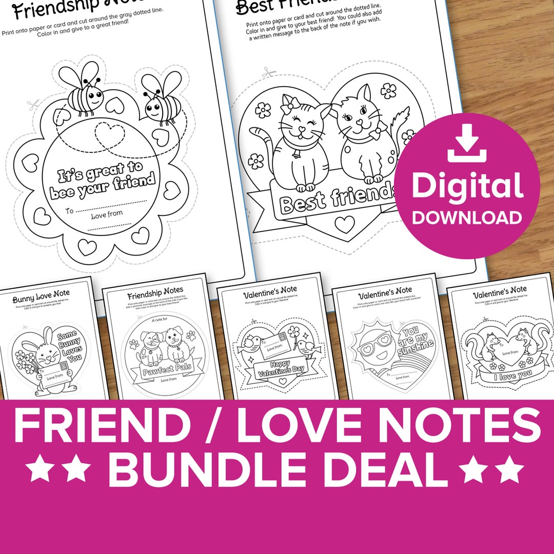 Valentine's & Friendship Notes Bundle, Kids Cut-out Color Animal ...