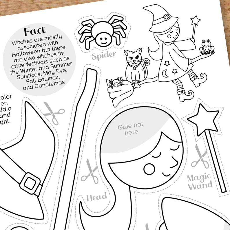Build a Witch Cut & Paste Craft, Halloween Broomstick Coloring, Paper ...