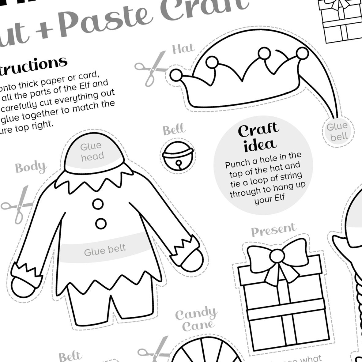 Christmas Elf Cut & Paste Craft, Pixie Xmas Card Color Build Kit, Santa ...