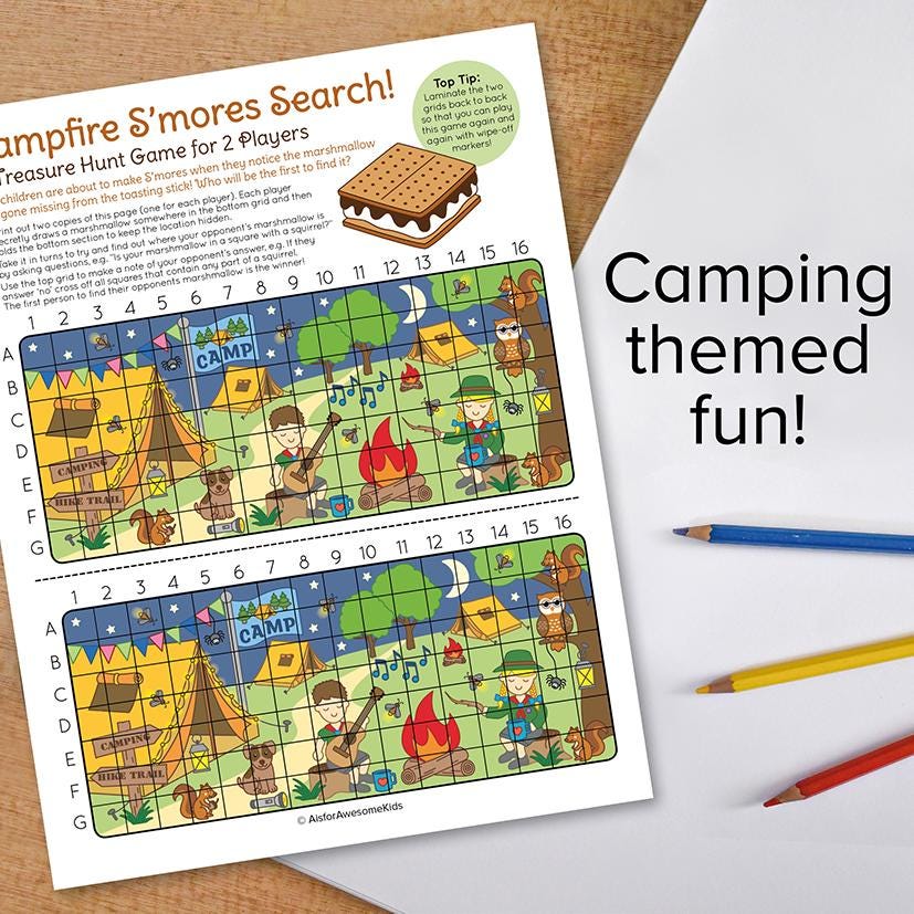 Camping Treasure Hunt Game, Find the Smores 'battleships Style' Paper ...