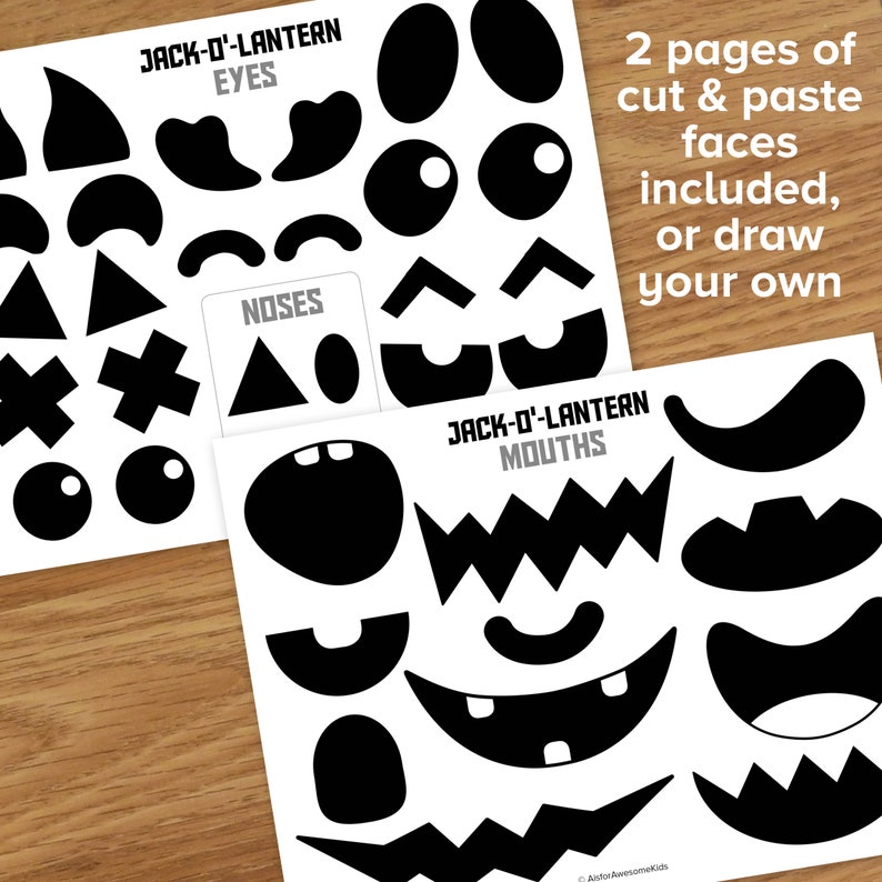 Jack-o-lantern Cut & Paste Craft, Pumpkin Face Drawing Prompt Activity ...