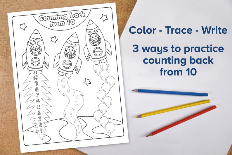 Rocket Countdown Worksheet Kids Count Back From 10 Activity - Etsy