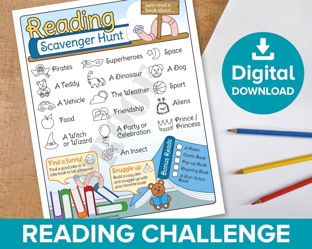 Reading Challenge Scavenger Hunt Childrens World Book Day - Etsy