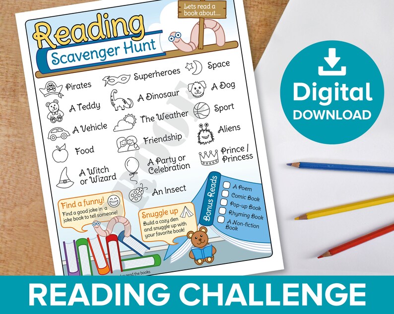 Reading Challenge Scavenger Hunt Childrens World Book Day - Etsy