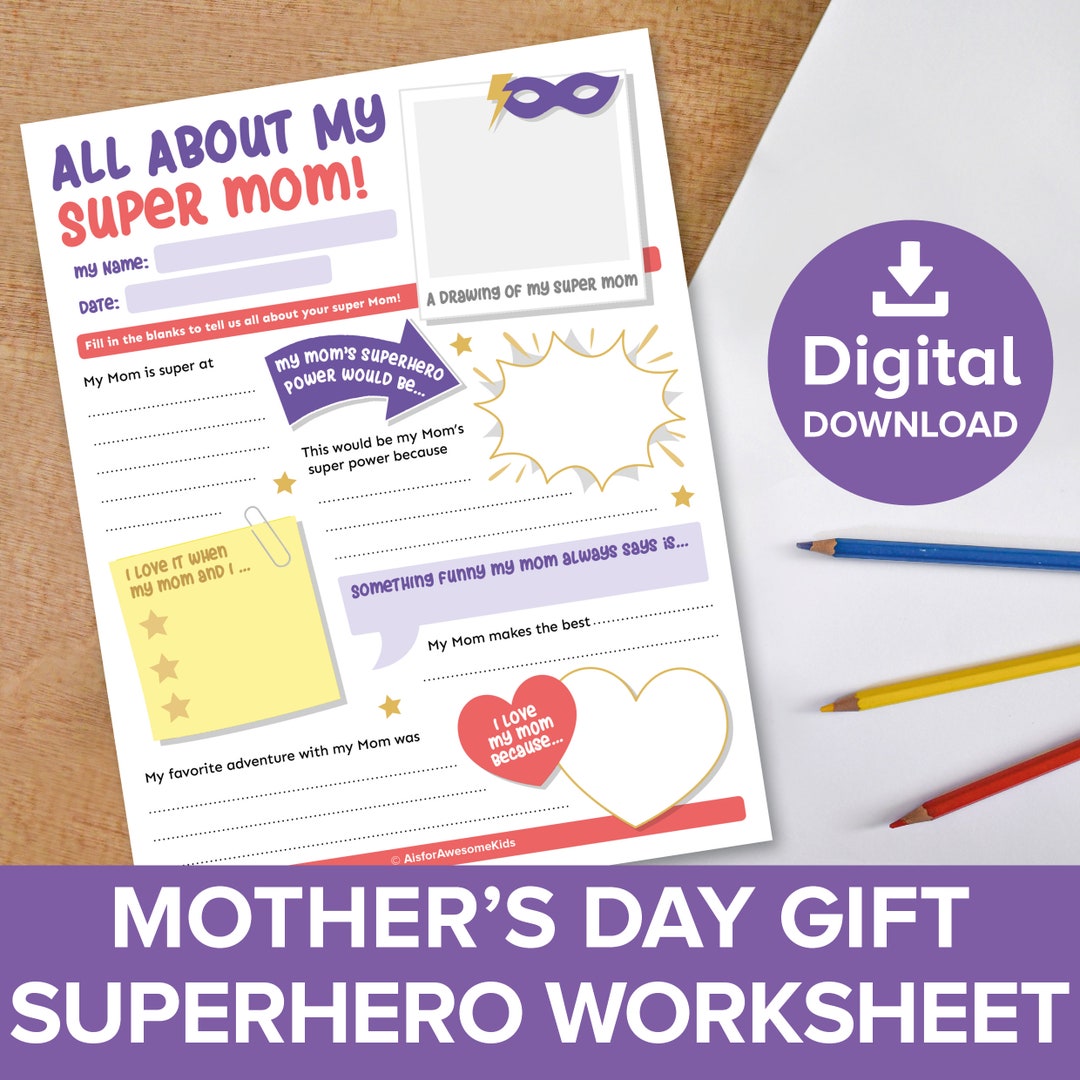My Hero Worksheet Activity, Super Mum Dad Gift, Father's Mother's Day ...