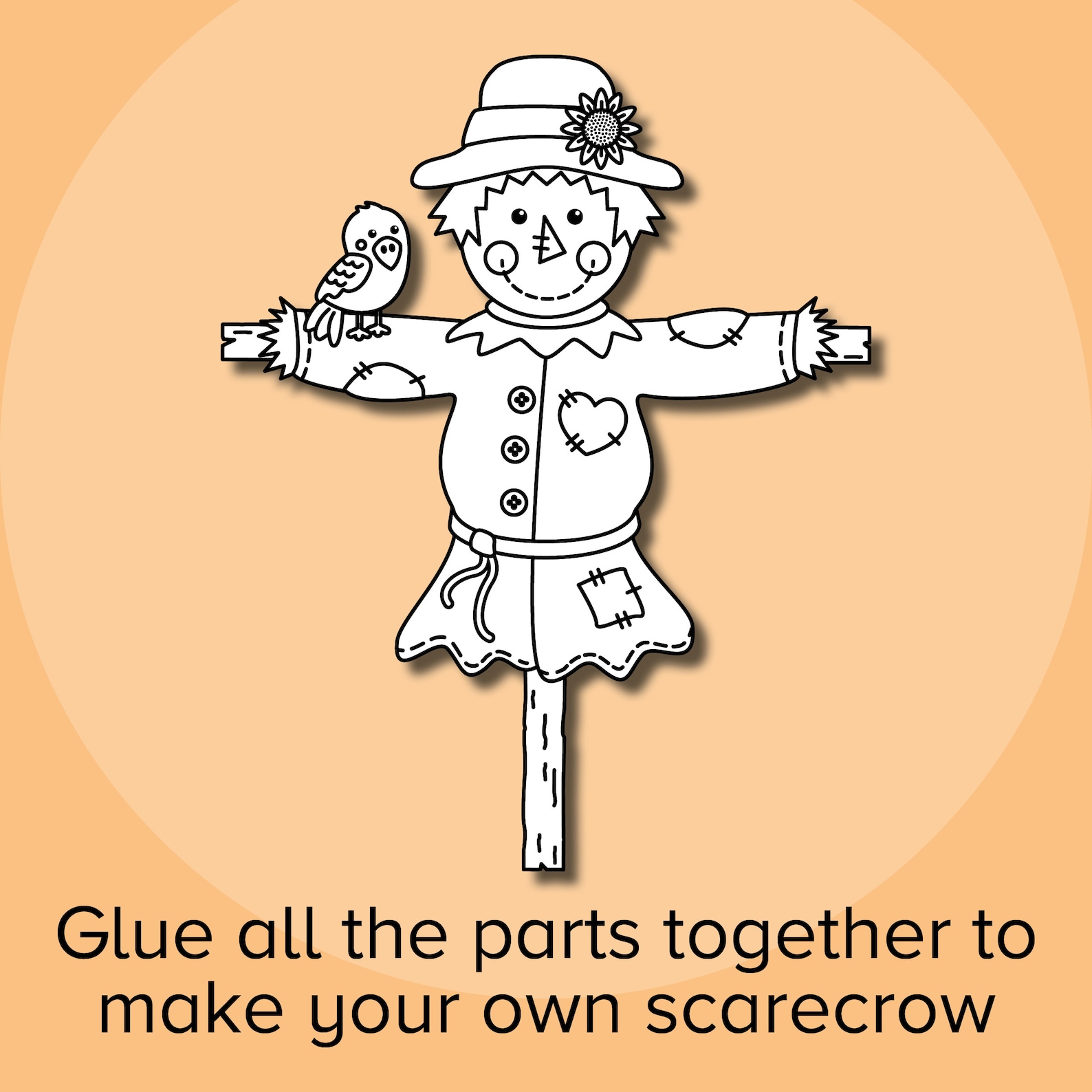 Scarecrow Cut & Paste Craft, Color and Build Autumn Straw Man, Kids ...