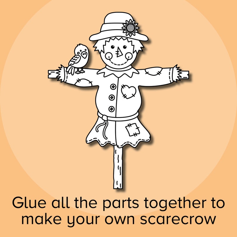 Scarecrow Cut & Paste Craft, Color and Build Autumn Straw Man, Kids ...