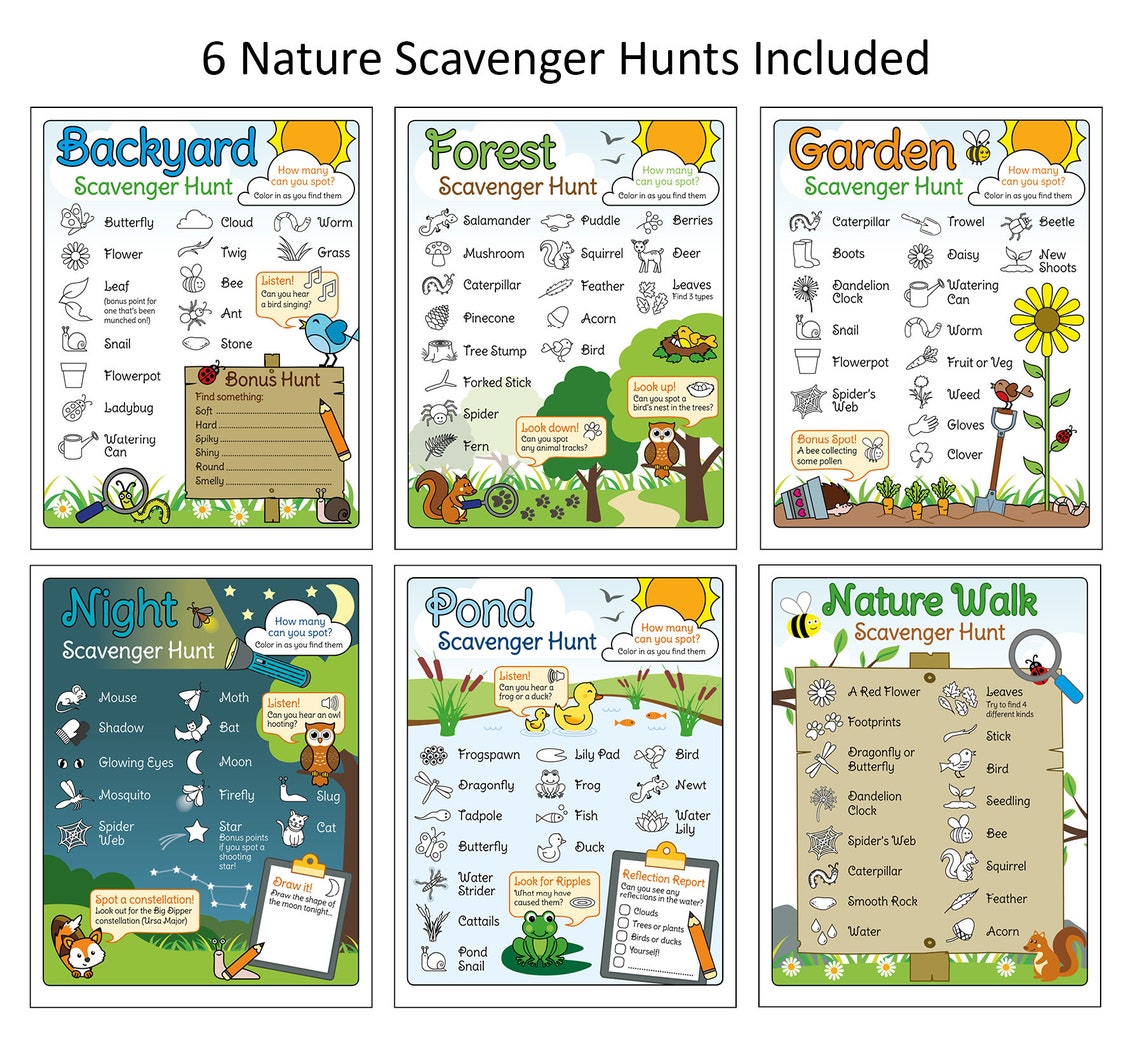 Nature Scavenger Hunt Bundle, 6 Kids Outdoor Treasure Hunt Trails, Find ...