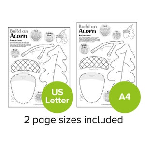 Build an Acorn Cut & Paste Craft, Autumn Fall Coloring Activity Page ...