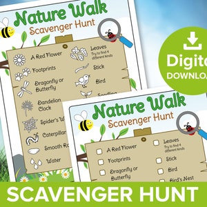 Nature Walk Scavenger Hunt, Kids Treasure Trail Outdoor Coloring ...